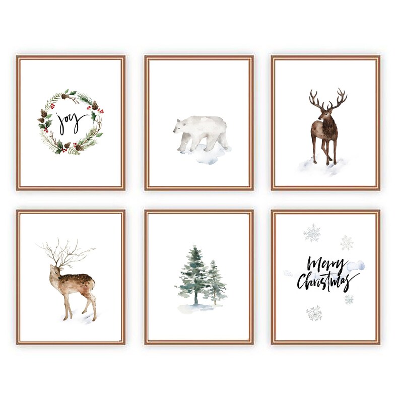 Set of 6 Christmas Print Set, Winter Wall Art, Christmas Watercolor ...