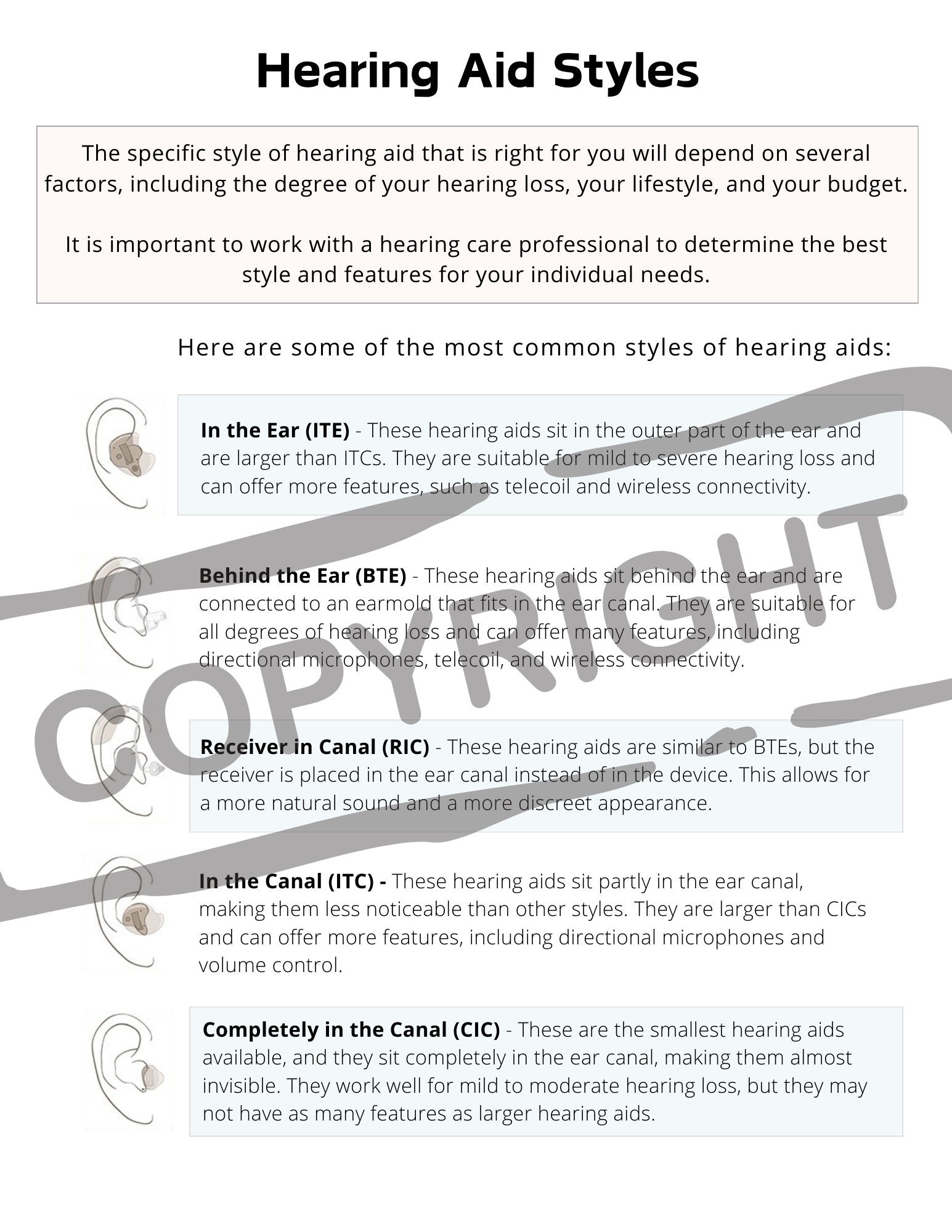 Instant Download- Hearing Aid Styles: A Visual and Concise Guide for ...
