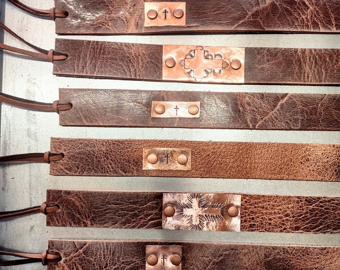 Buffalo Leather Hat Band, Distressed, Copper Cross, Handmade Hat Bands ...