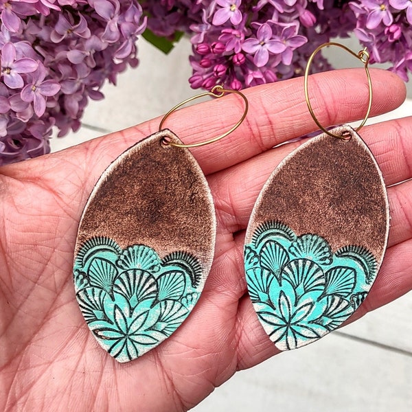Tooled Leather Earrings - Etsy