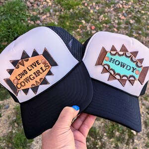 Western Trucker Hat, Hand Tooled Leather, Howdy, Long Live Cowgirls - Etsy