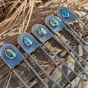 Jumbo Safety Pin, Turquoise Stone Keychain, Silversmith, Hat Accessory ...