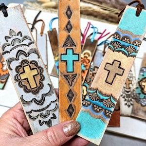 Leather Cross Bookmark, Hand Tooled, Hand Painted, One of a Kind - Etsy