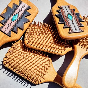 Hand Tooled Leather Hairbrush, Western Boho Accessories, Wood and ...