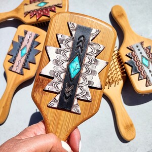 Hand Tooled Leather Hairbrush, Western Boho Accessories, Wood and ...