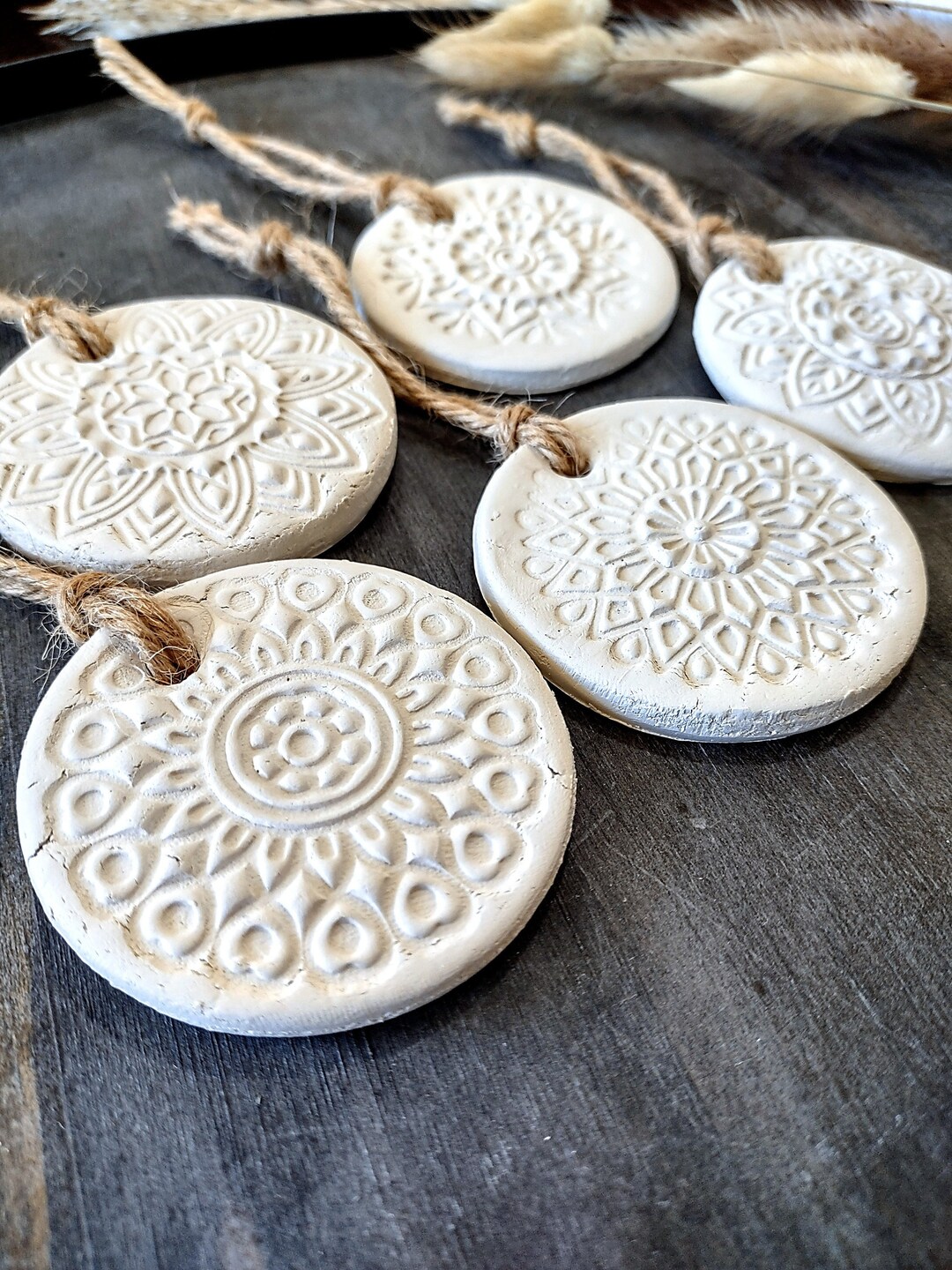 White Clay Mandala Ornament, Handmade, Modern Minimalist, Slab Pottery ...