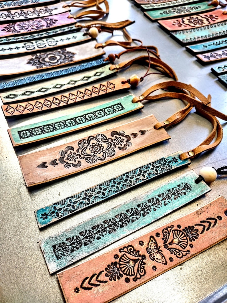 Hand Tooled Leather Bookmark, Colorwash, One of a Kind Bookmarks - Etsy
