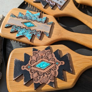 Hand Tooled Leather Hairbrush, Western Boho Accessories, Wood and ...