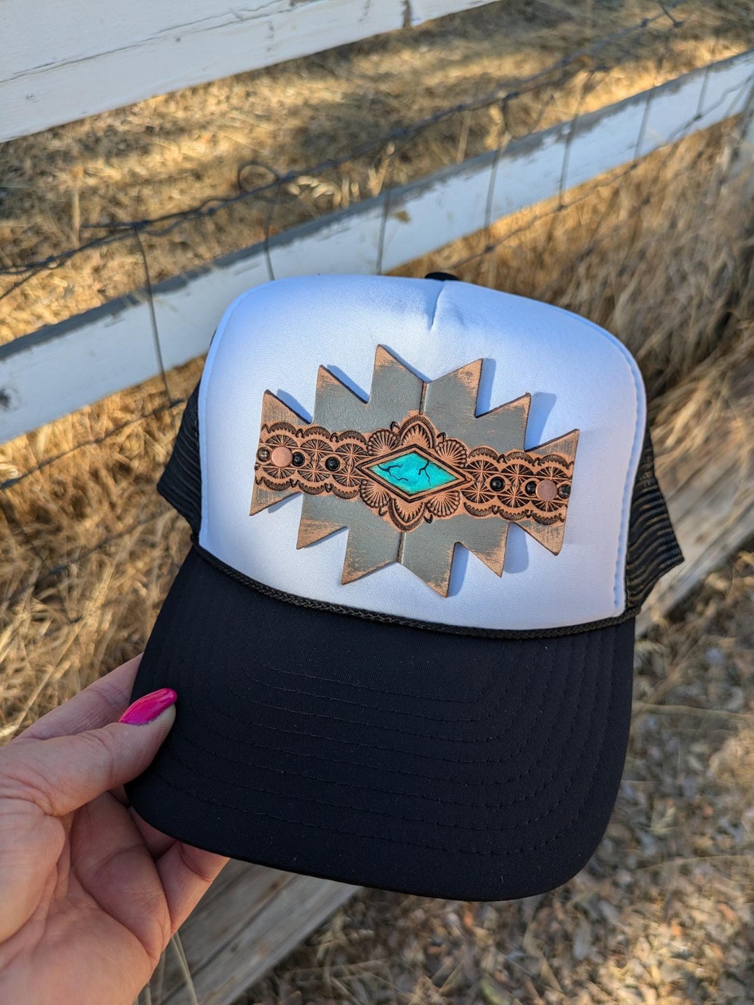 Leather Patch Hat, Hand Tooled, Hand Painted OOAK Trucker, Baseball Cap - Etsy