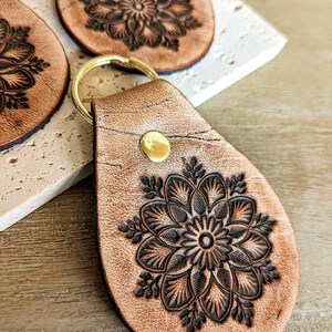 Hand Tooled Leather Keychain, Western Boho Keyring, Handmade ...