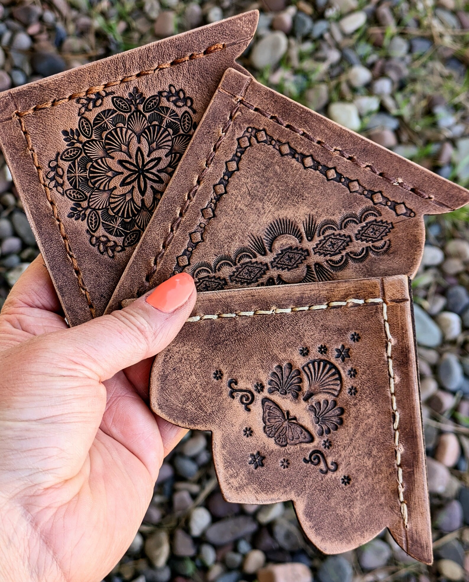 Hand Tooled Leather Bookmark, Pocket Style, Handsewn, One of a Kind - Etsy