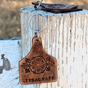 Tehachapi Keychain, Cow Tag, Hand Tooled Leather Key Chain - Etsy