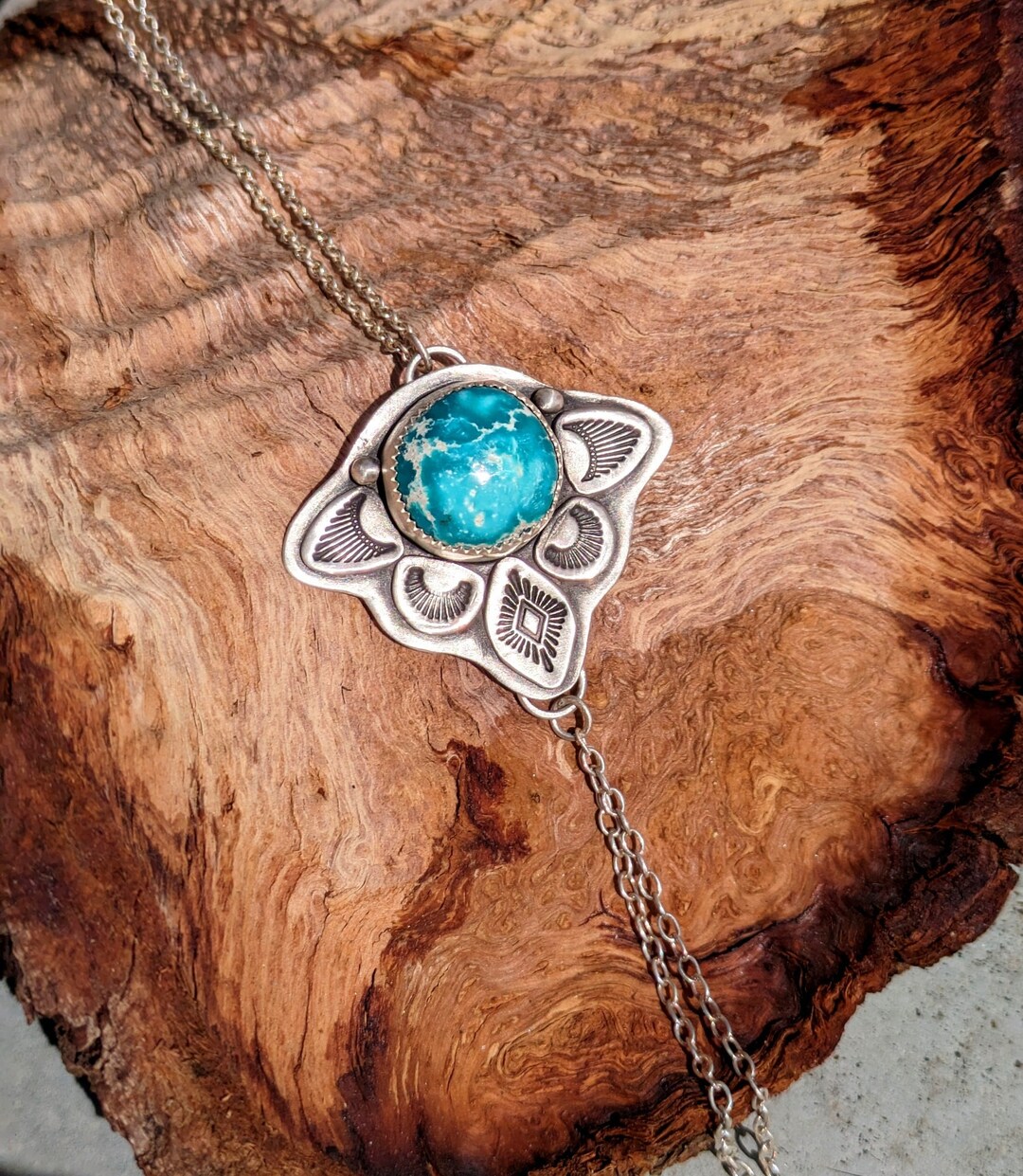Whitewater Turquoise Necklace, Sterling Silver, Hand Forged Silversmith ...