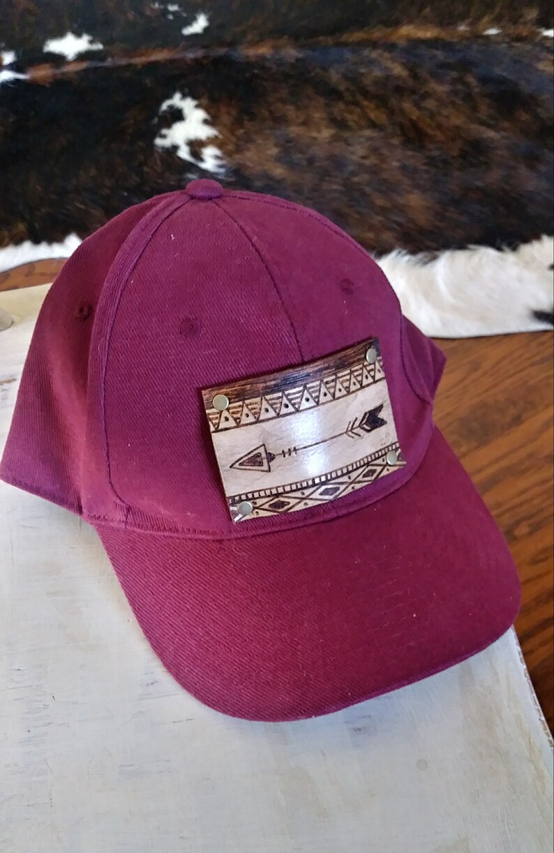 Leather Patch Hat Hand Burned Design Handmade Baseball Cap - Etsy