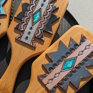 Hand Tooled Leather Hairbrush, Western Boho Accessories, Wood and ...