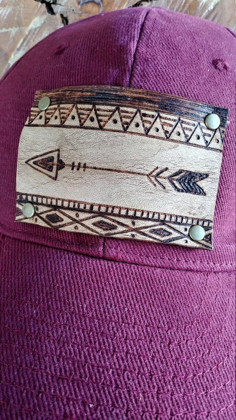 Leather Patch Hat Hand Burned Design Handmade Baseball Cap - Etsy