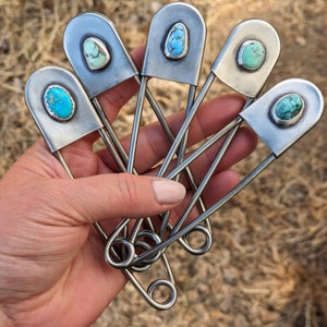 Jumbo Safety Pin, Turquoise Stone Keychain, Silversmith, Hat Accessory ...