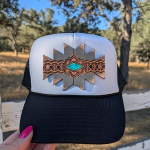 Leather Patch Hat, Hand Tooled, Hand Painted OOAK Trucker, Baseball Cap - Etsy