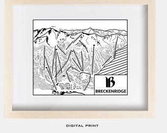 Printable Breckenridge Ski Map | Trail Map | Mountain Artwork | Black ...