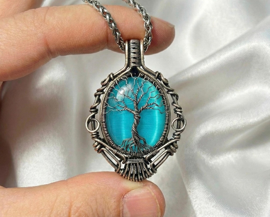 Cat’s Eye Tree of Life Pendant, Wire Wrapped Gemstone Necklace ...