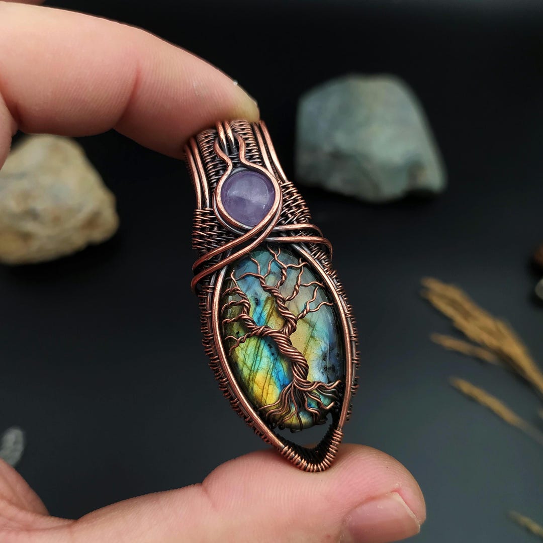 Labradorite Tree of Life Necklace, Copper Wire Wrapped Pendant ...