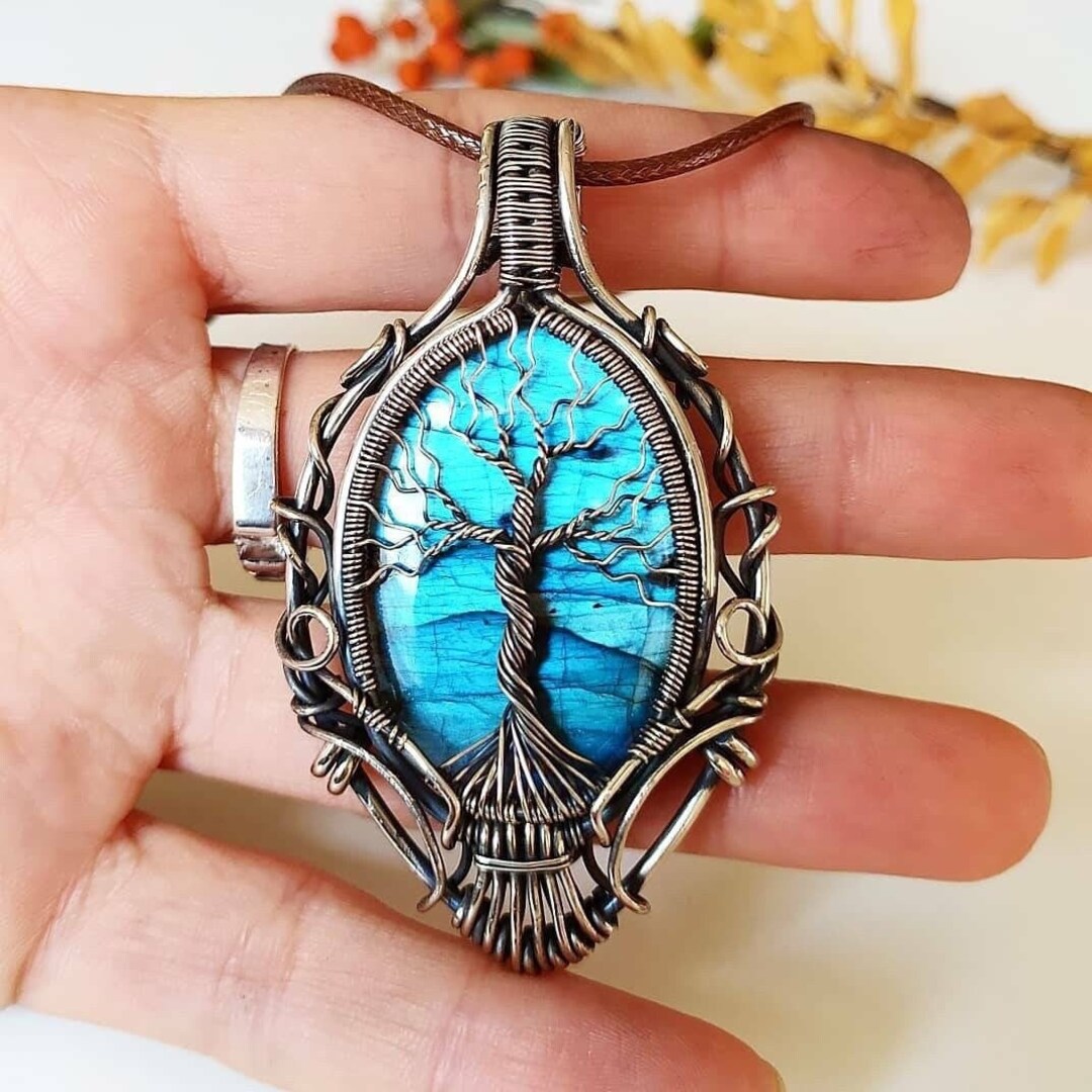 Labradorite Tree of Life Necklace, Silver Wire Wrapped Gemstone Pendant ...