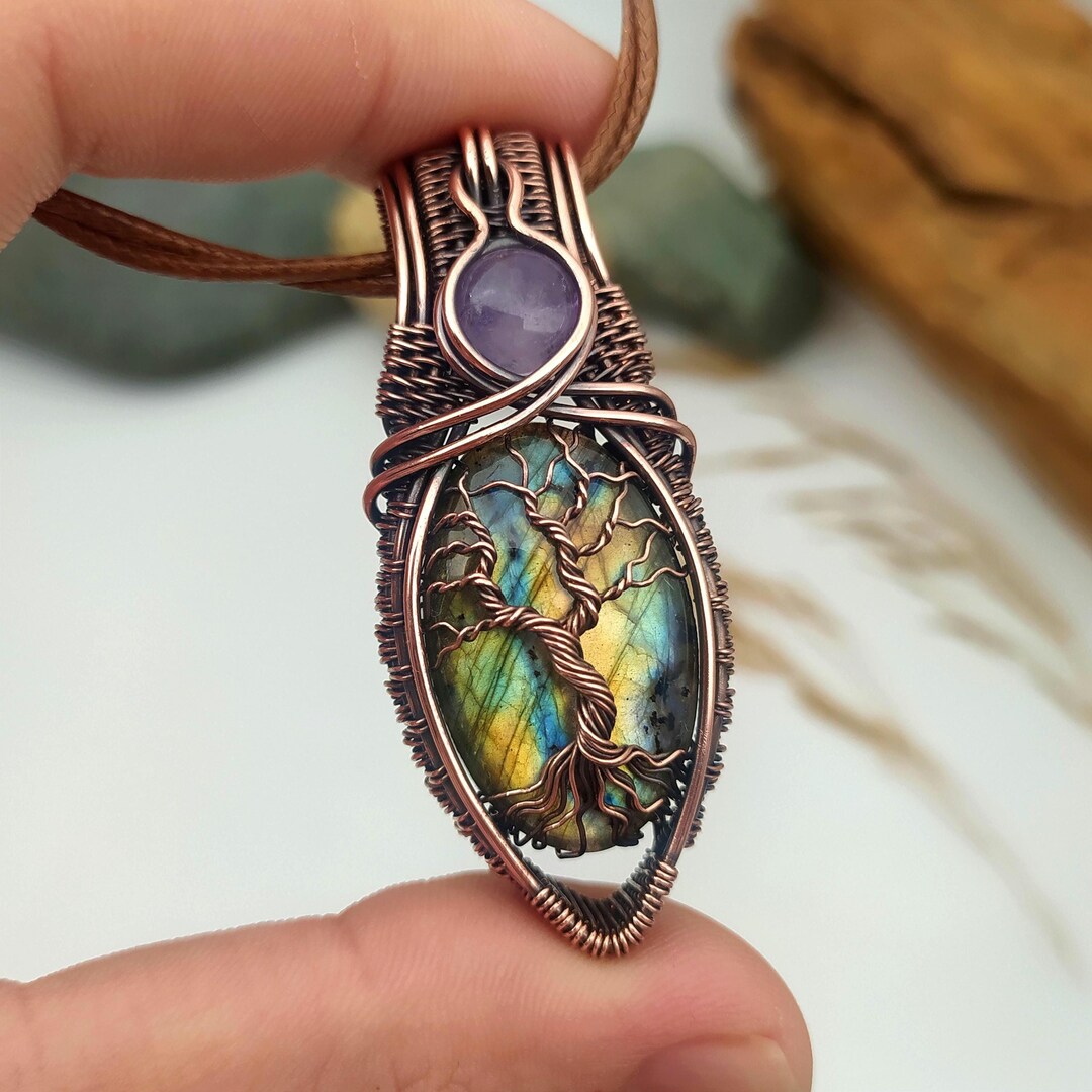 Labradorite Tree of Life Necklace, Copper Wire Wrapped Pendant ...