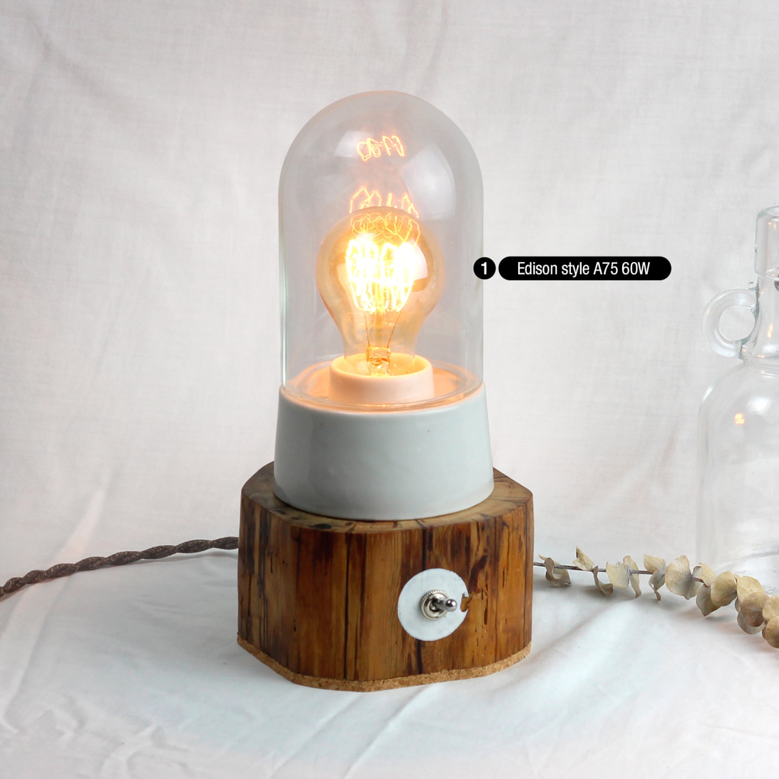 Rustic Wood Table Lamp, Unique Bedside Lamp With Salvaged Old Barn Beam ...