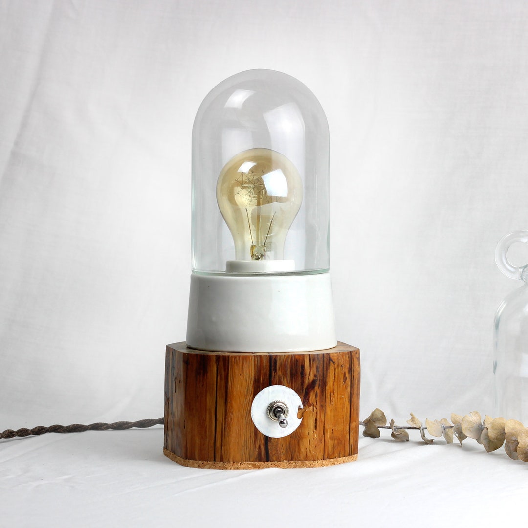 Rustic Wood Table Lamp, Unique Bedside Lamp With Salvaged Old Barn Beam ...