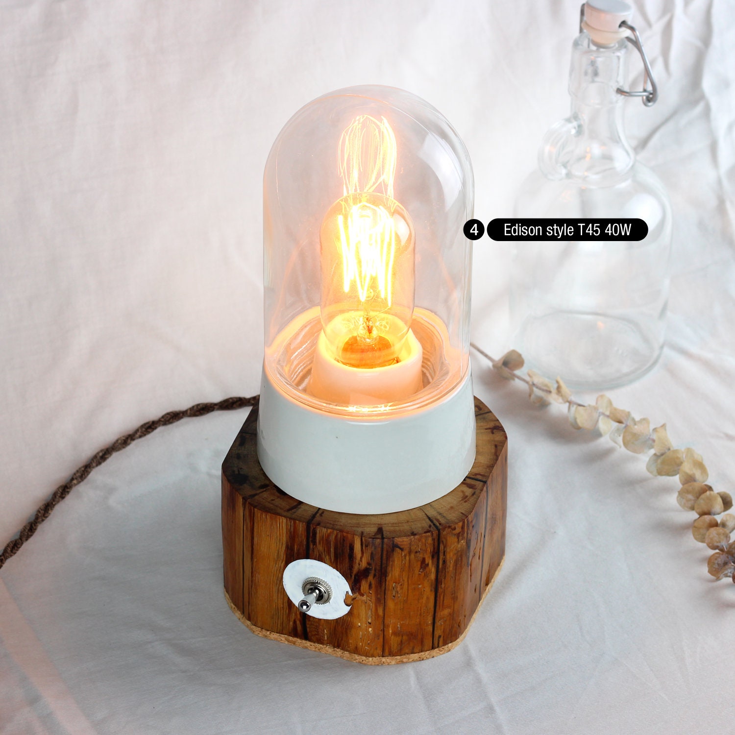 Rustic Wood Table Lamp, Unique Bedside Lamp With Salvaged Old Barn Beam ...