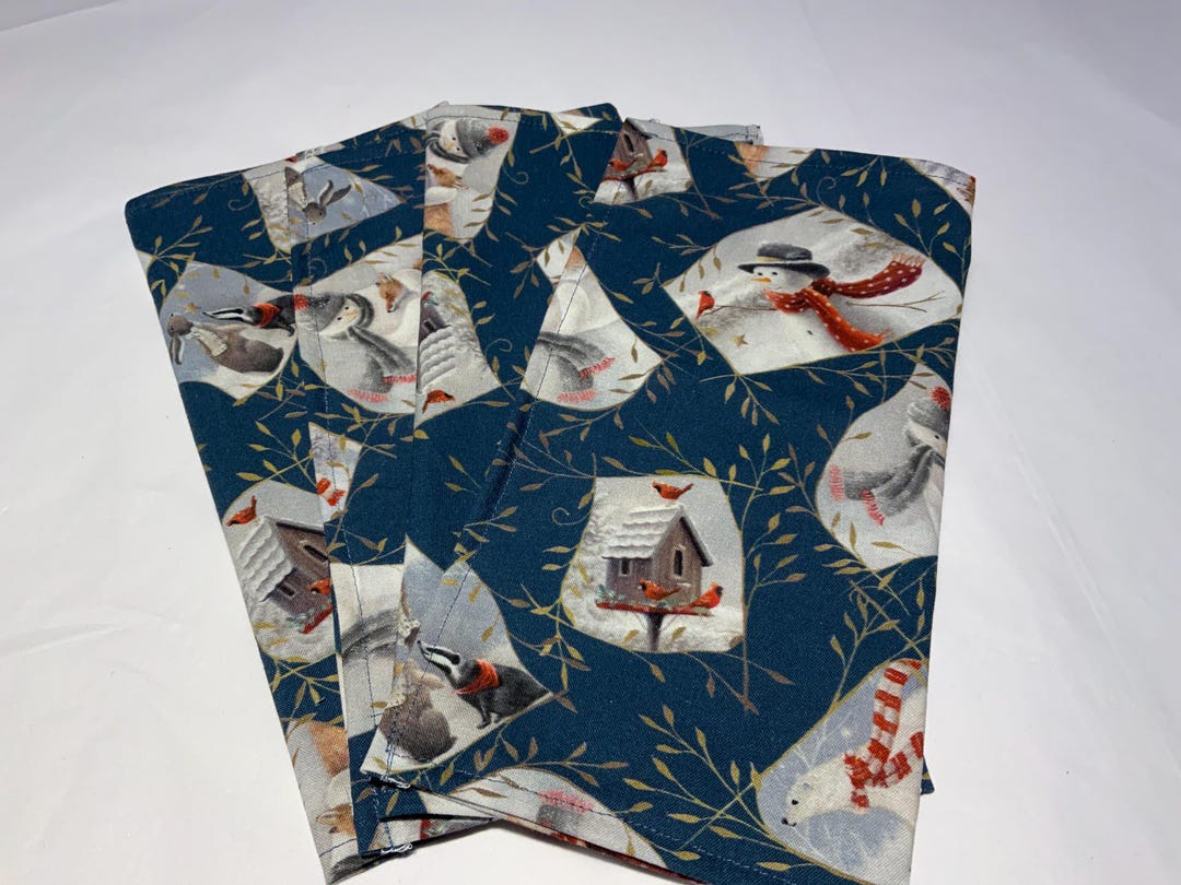 Snowman Snack Napkins Set 4, Christmas Cloth Napkins, Napkins ...