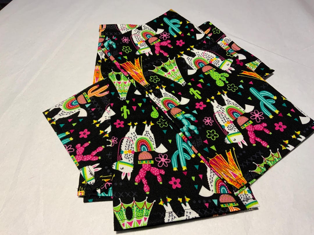 Llama Cactus Snack Napkins Set 9x9 Single Sided Cloth Napkins Fabric ...