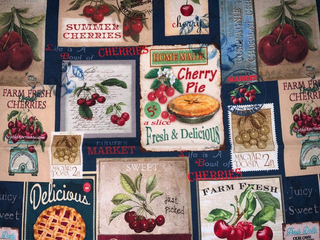 Vintage Look Cherries Set, Fabric Napkins, Dinner Napkins, Vintage ...