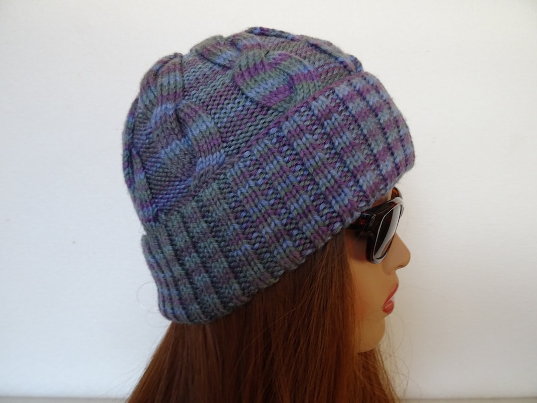 Hand Knit Adult Unisex Merino Wool Cabled Watch Cap in delphinium ...