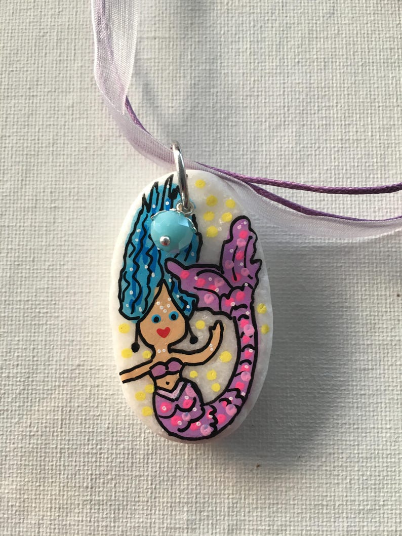 Mermaid Melanie Painted Rock Pendant Necklace - Etsy
