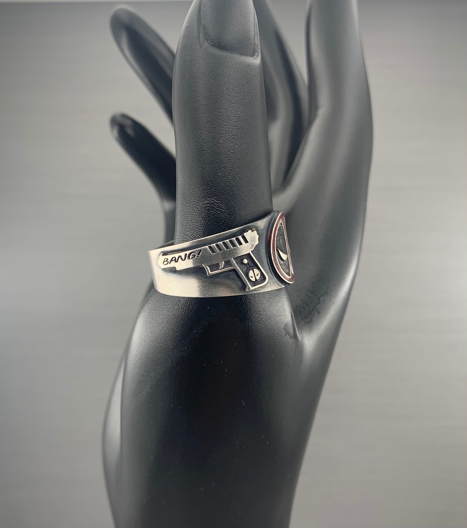 Serling Silver Deadpool Ring Aged and Distressed. Any Size | Etsy