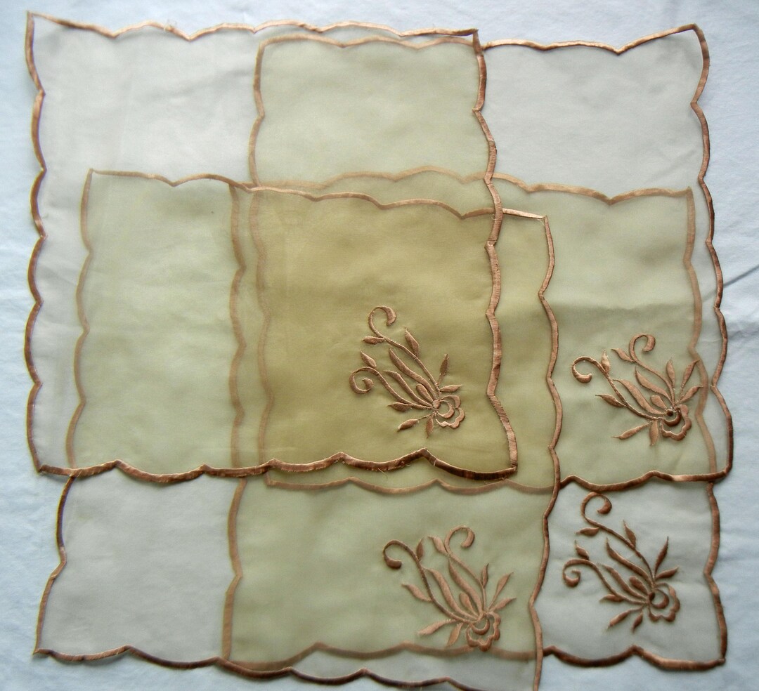 Embroidered Table Overlays Placemats Napkins Ecru Square 15x15 Set of 4 ...