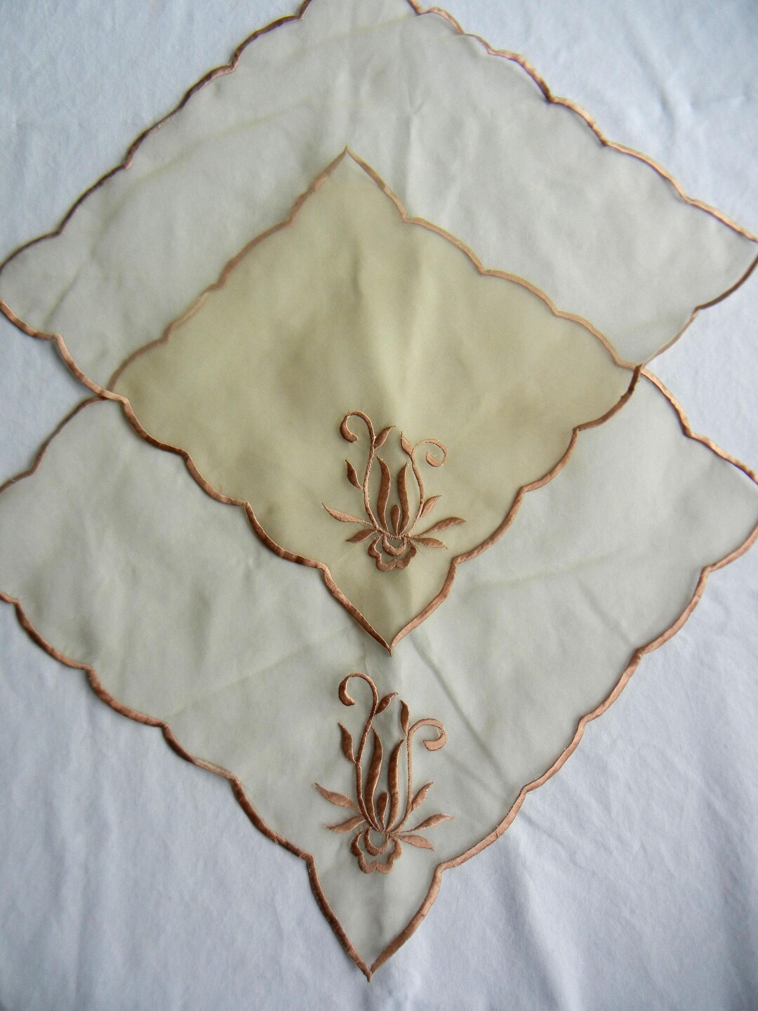 Embroidered Table Overlays Placemats Napkins Ecru Square 15x15 Set of 2 ...
