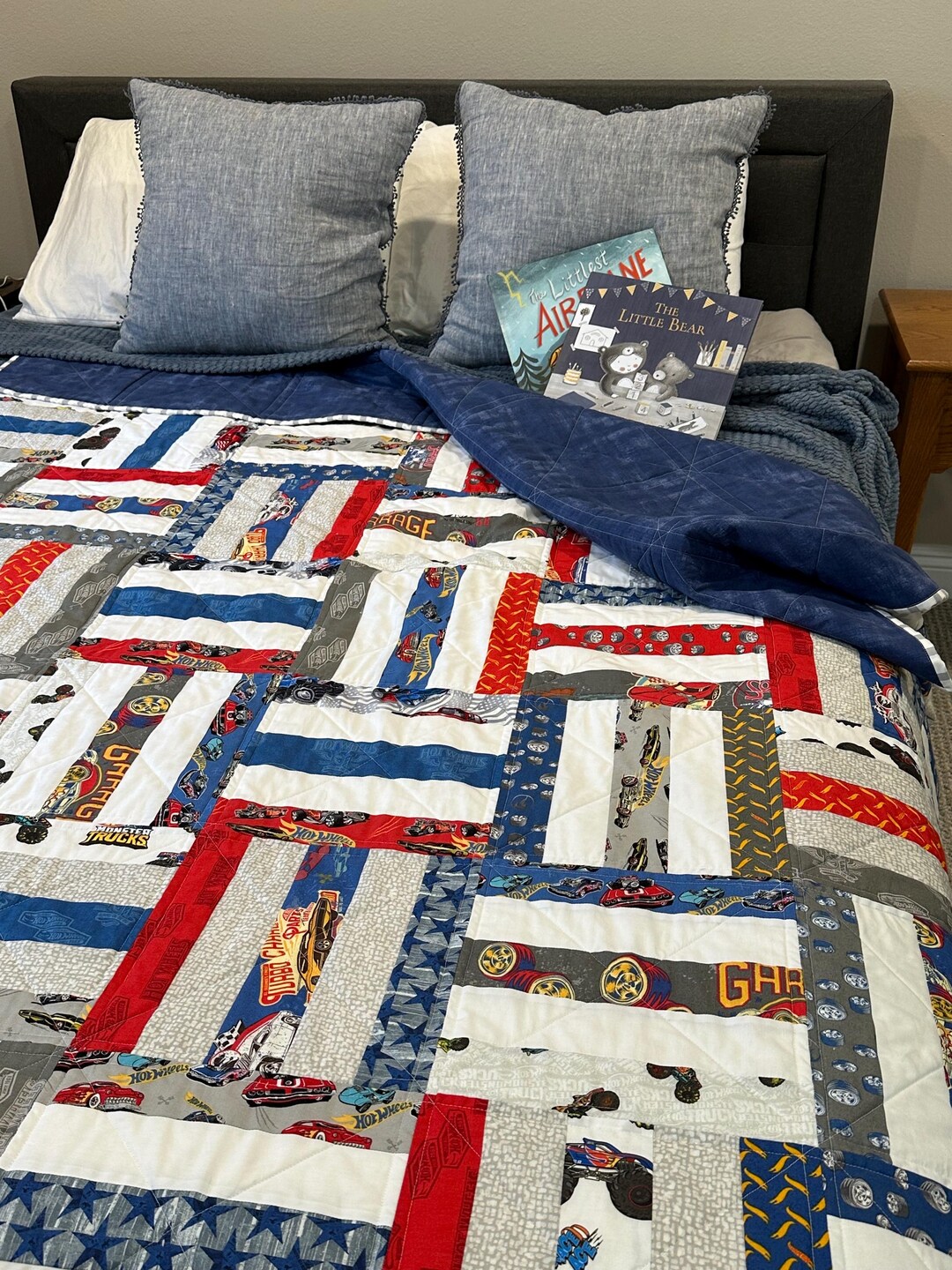 Twin Size Race Car Quilt - Handmade Boys Quilt - Racing Theme Bedding ...