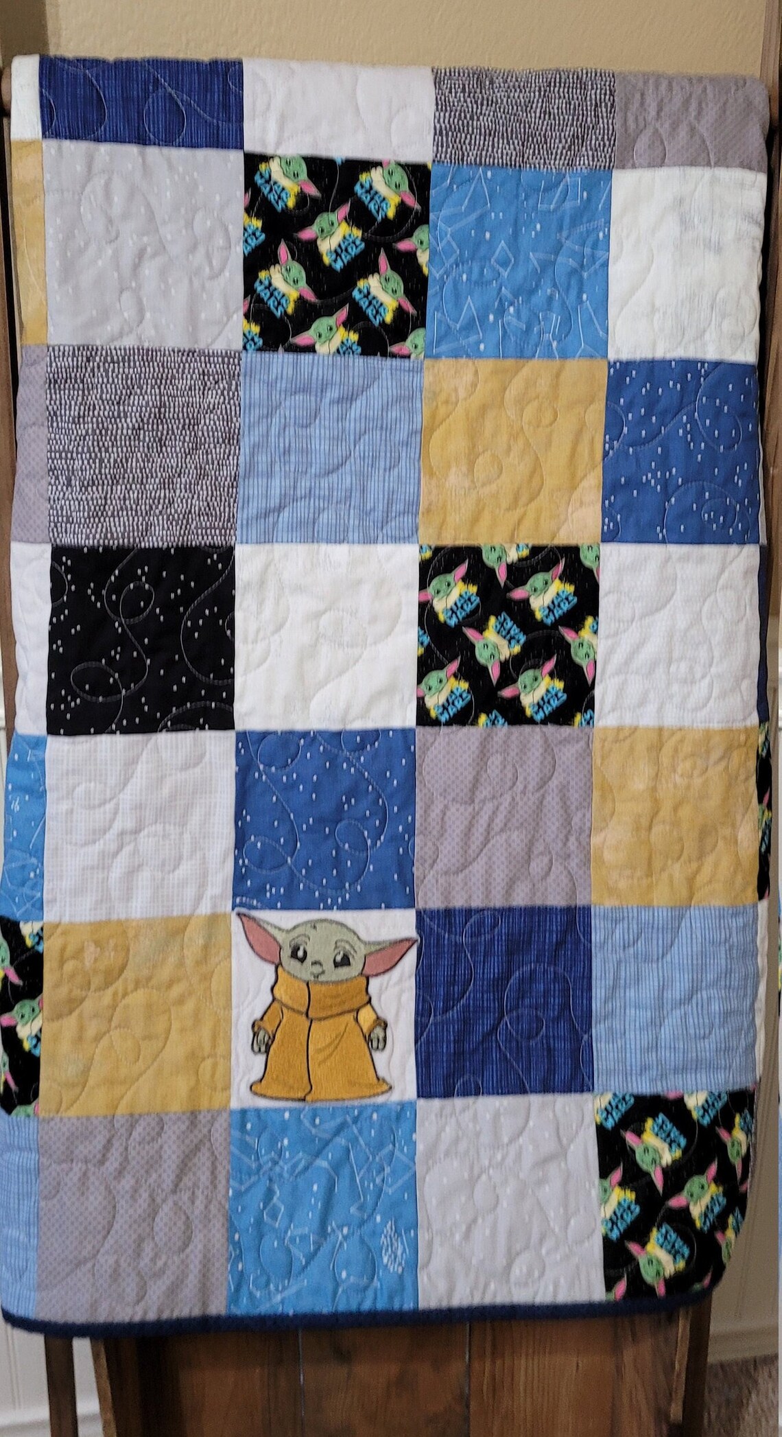 Star Wars Baby Quilt Blue Baby Yoda Nursery Bedding - Etsy