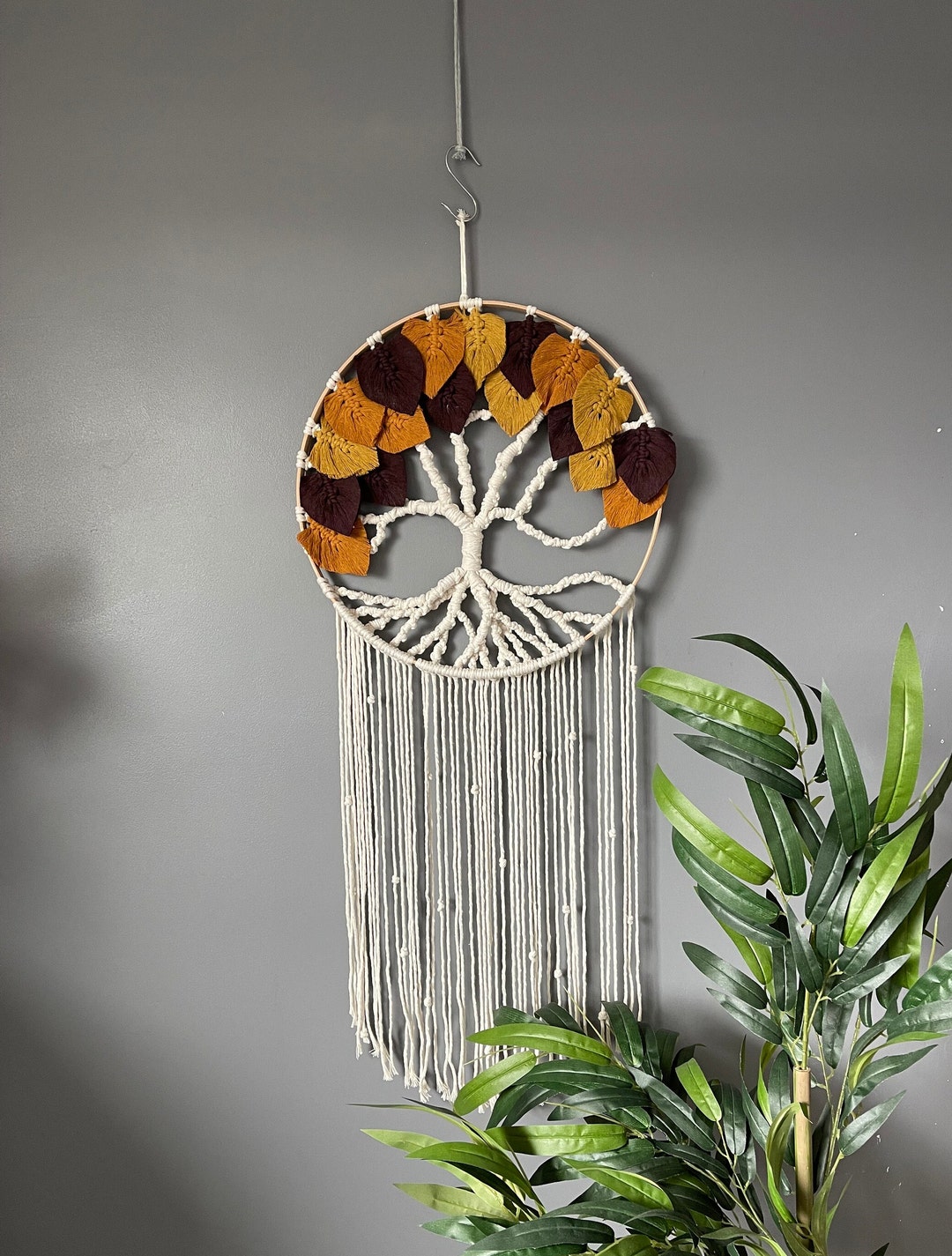 Macrame Kit - Large Tree of Life With Dark Autumnal Leaves - Etsy UK