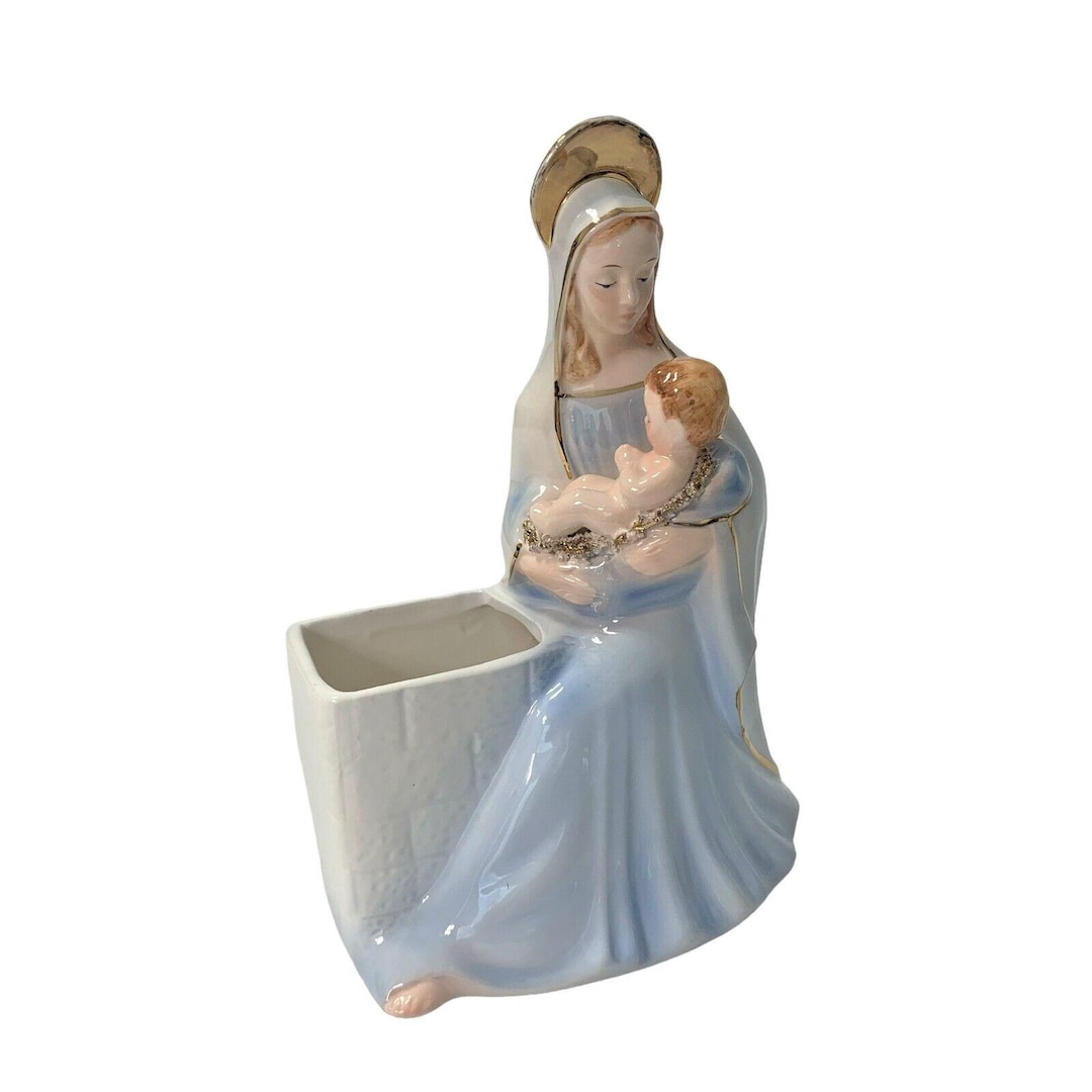 Samson Import Virgin Mary Madonna Child Jesus Planter Blue Gold 346 Vtg ...