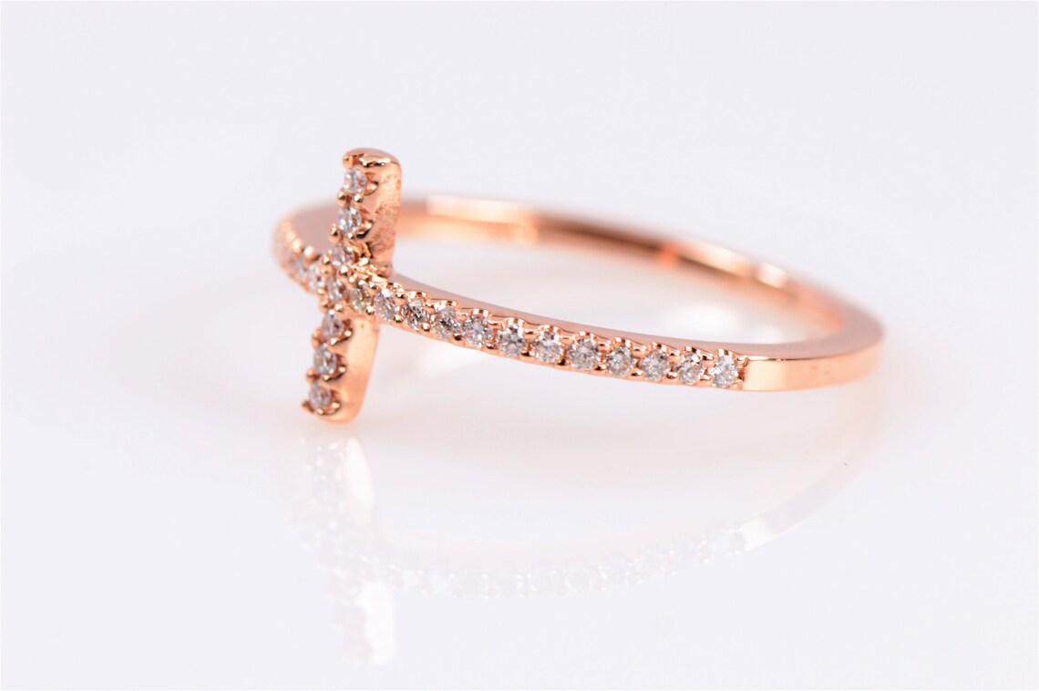 14K Gold Diamond Cross Ring , Women's Jewelry, Ladies Rings, Cross Band ...
