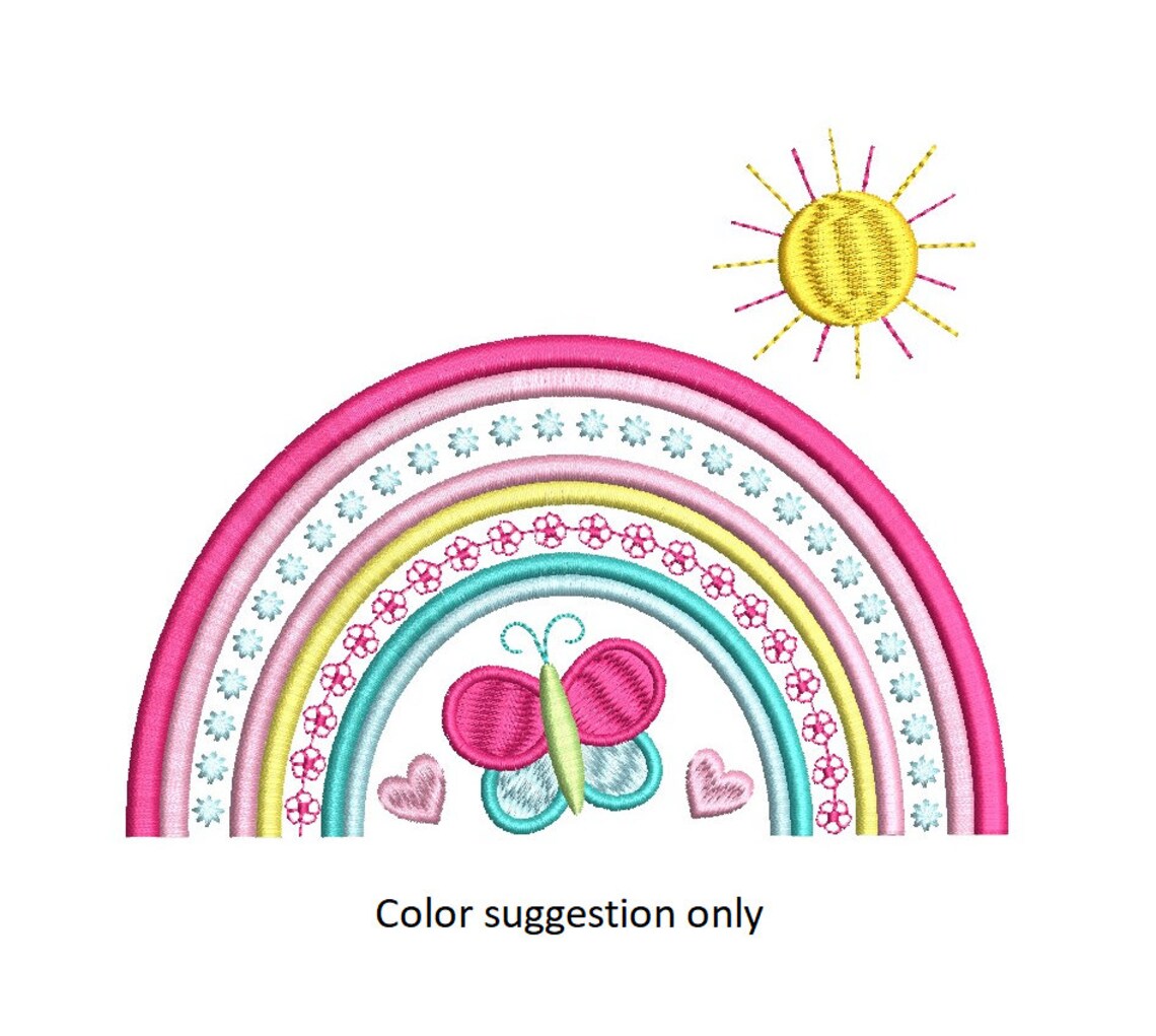Rainbow Machine Embroidery Design, Fill Stitch Rainbow, Hearts ...