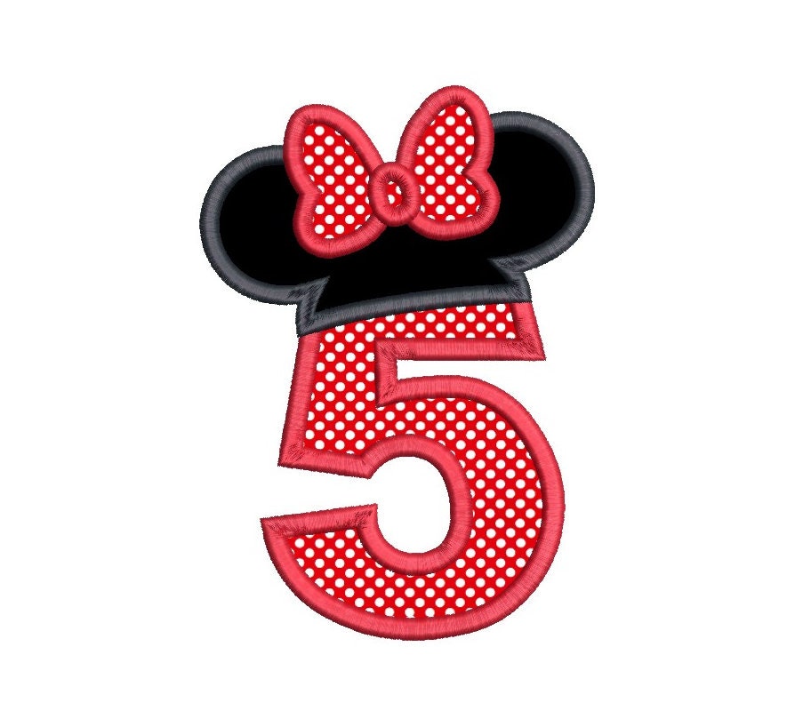 5th Birthday Mouse Ears Applique Design, Number 5, Girl's 5th Birthday ...