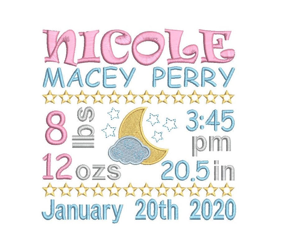 Baby Birth Announcement Embroidery Design Customized Baby | Etsy