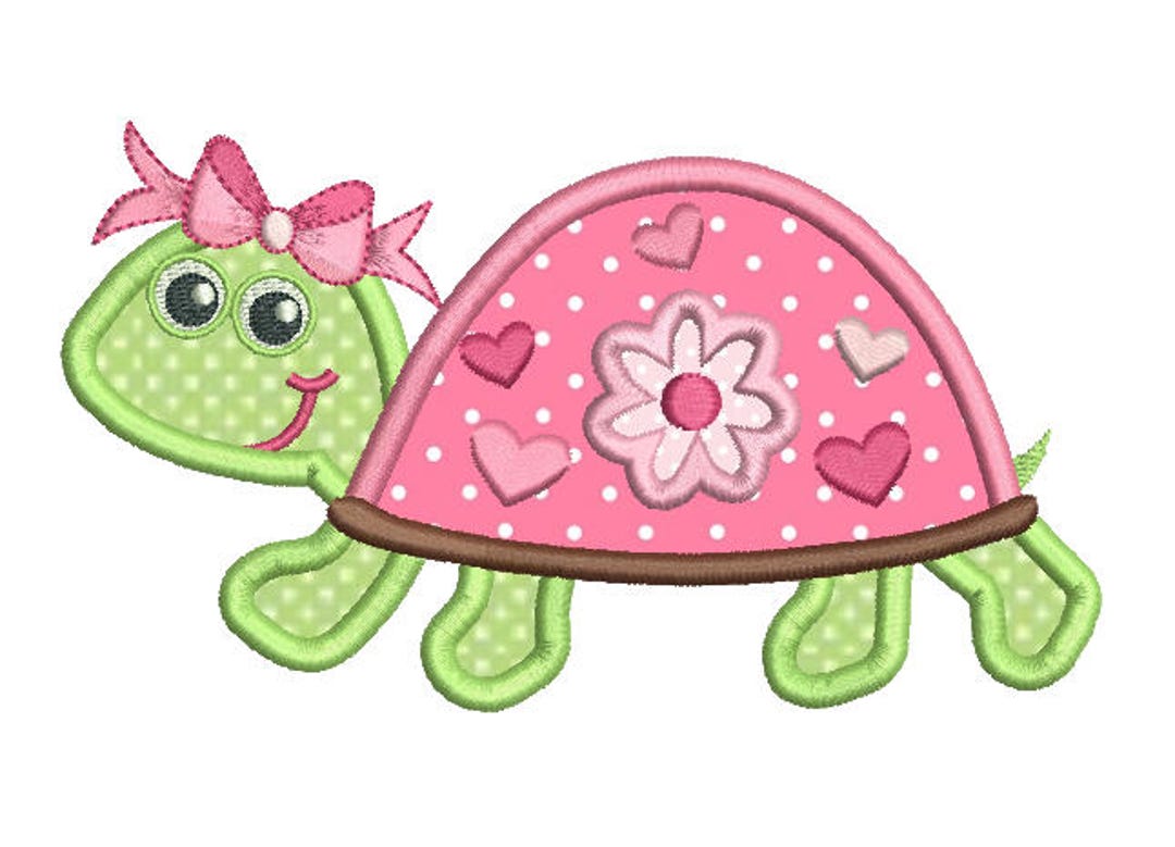Girly Turtle Applique Embroidery Design, Cute Turtle Machine Embroidery ...
