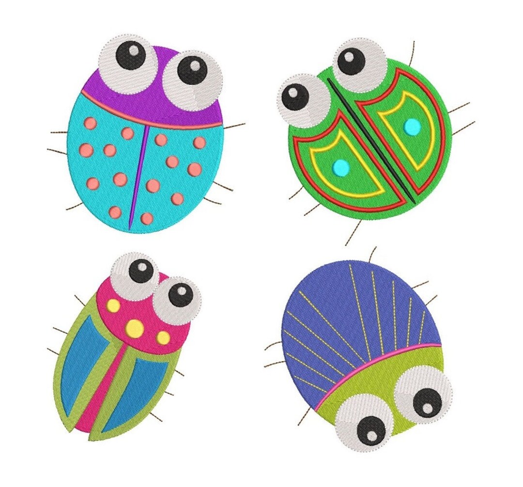 Cute Bug Machine Embroidery Designs, Set of 4, Cute Garden Bug Designs ...