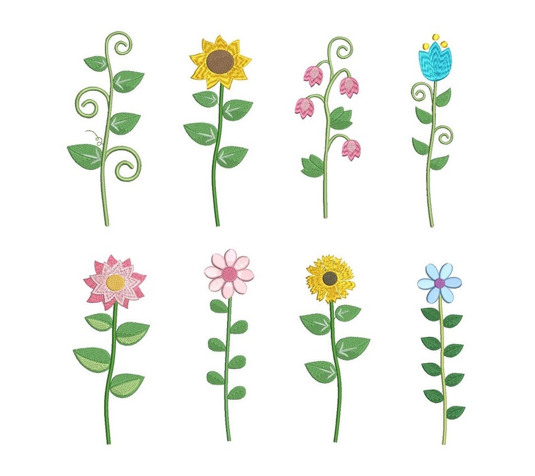Mother's Day Embroidery Design, Floral Embroidery, Long Stem Flowers ...