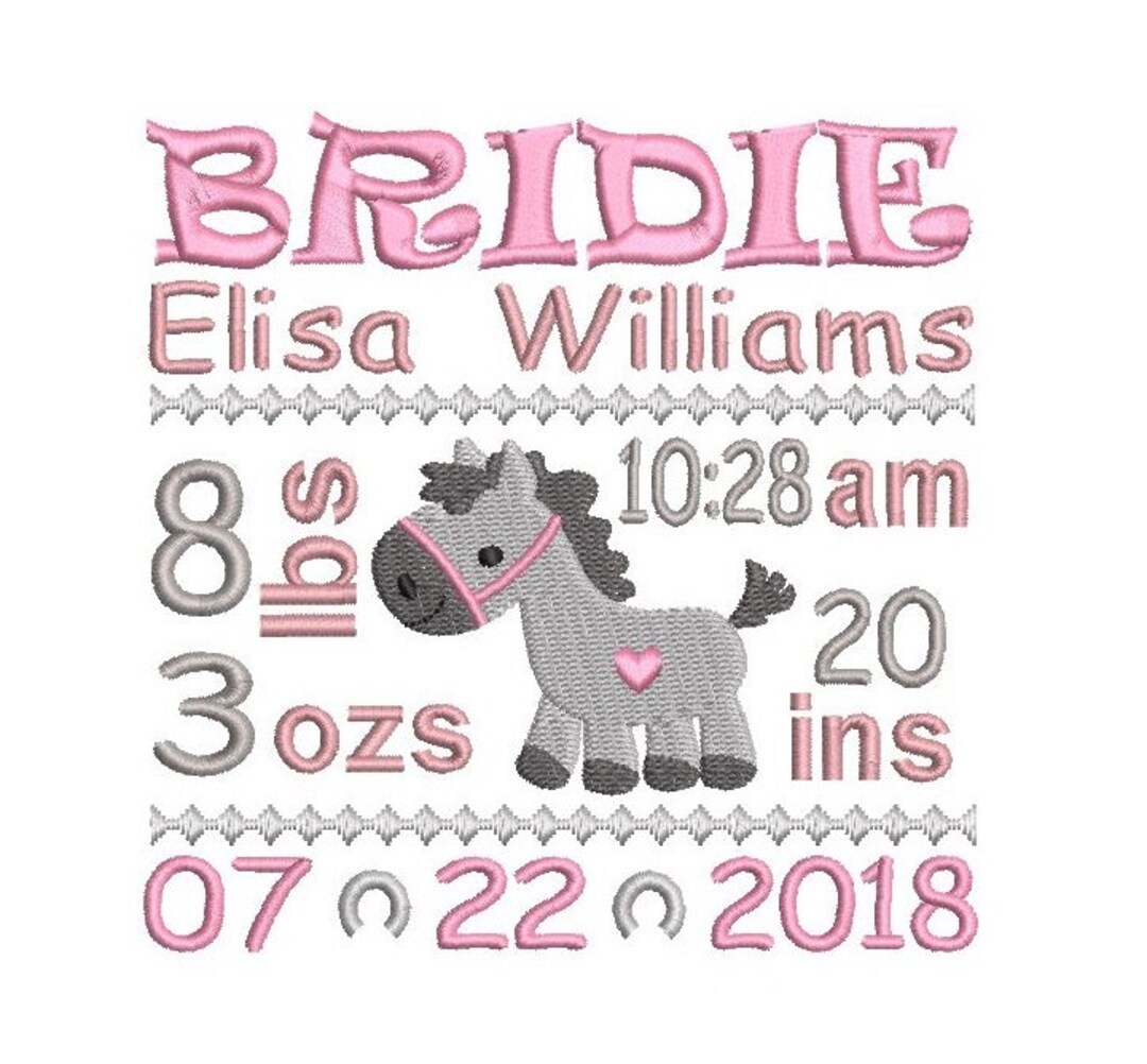 Birth Announcement Embroidery Design, Customized Baby Announcement ...